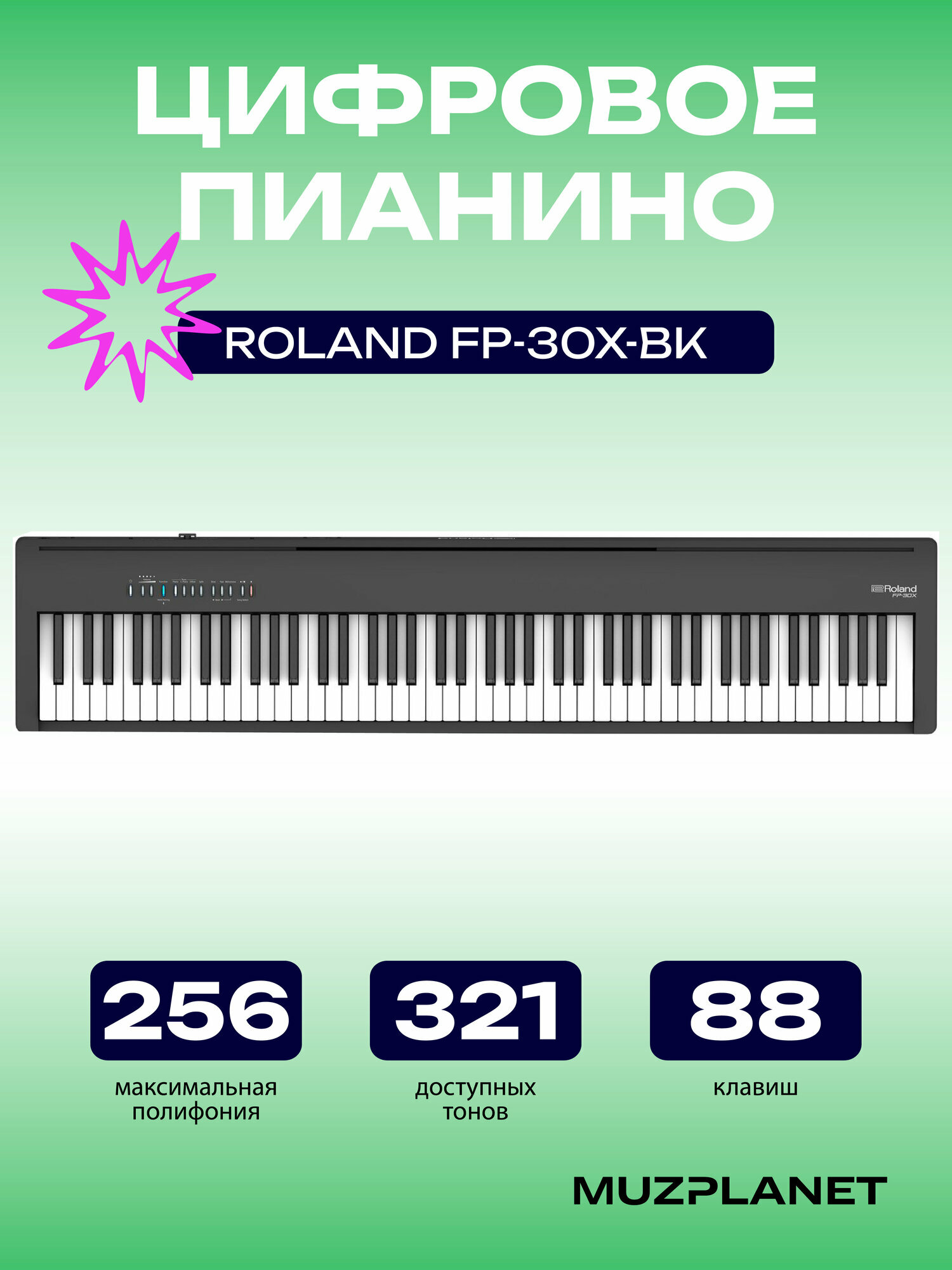 Цифровое пианино Roland FP-30X-BK, 88 полноразмерных клавиш, цвет черный