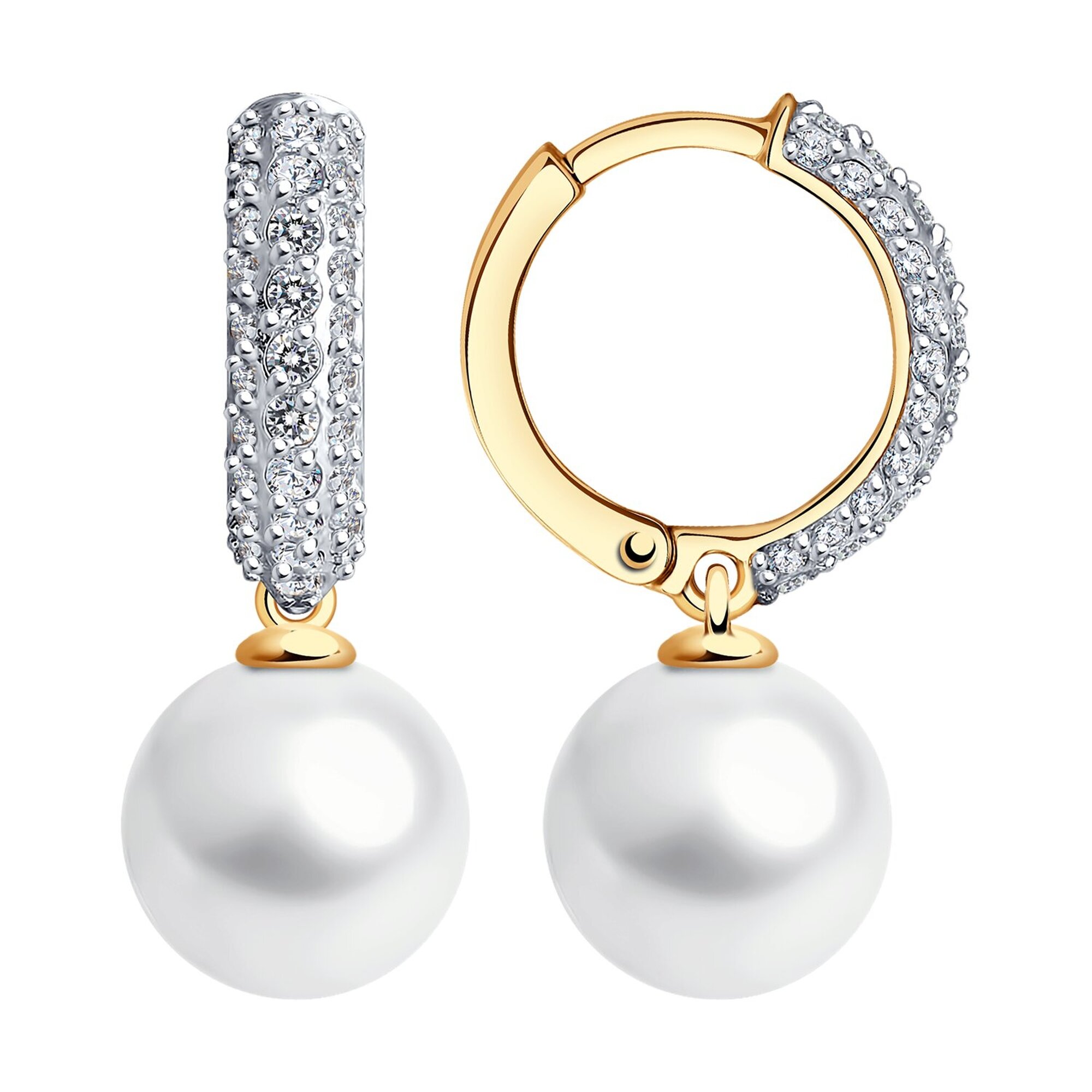 Серьги, красное золото, 585 проба, фианит, жемчуг