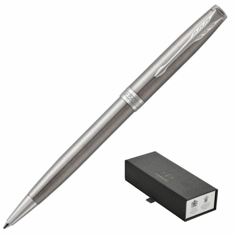 Ручка шариковая Parker "Sonnet Core Stainless Steel CT", корпус серебристый, палладиевые детали, черная (1931512)