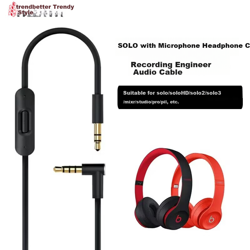 Trendsetter Replacement Audio Cable with Mic for BEATS Solo/Studio/2/3/Mixr Headphones, Black