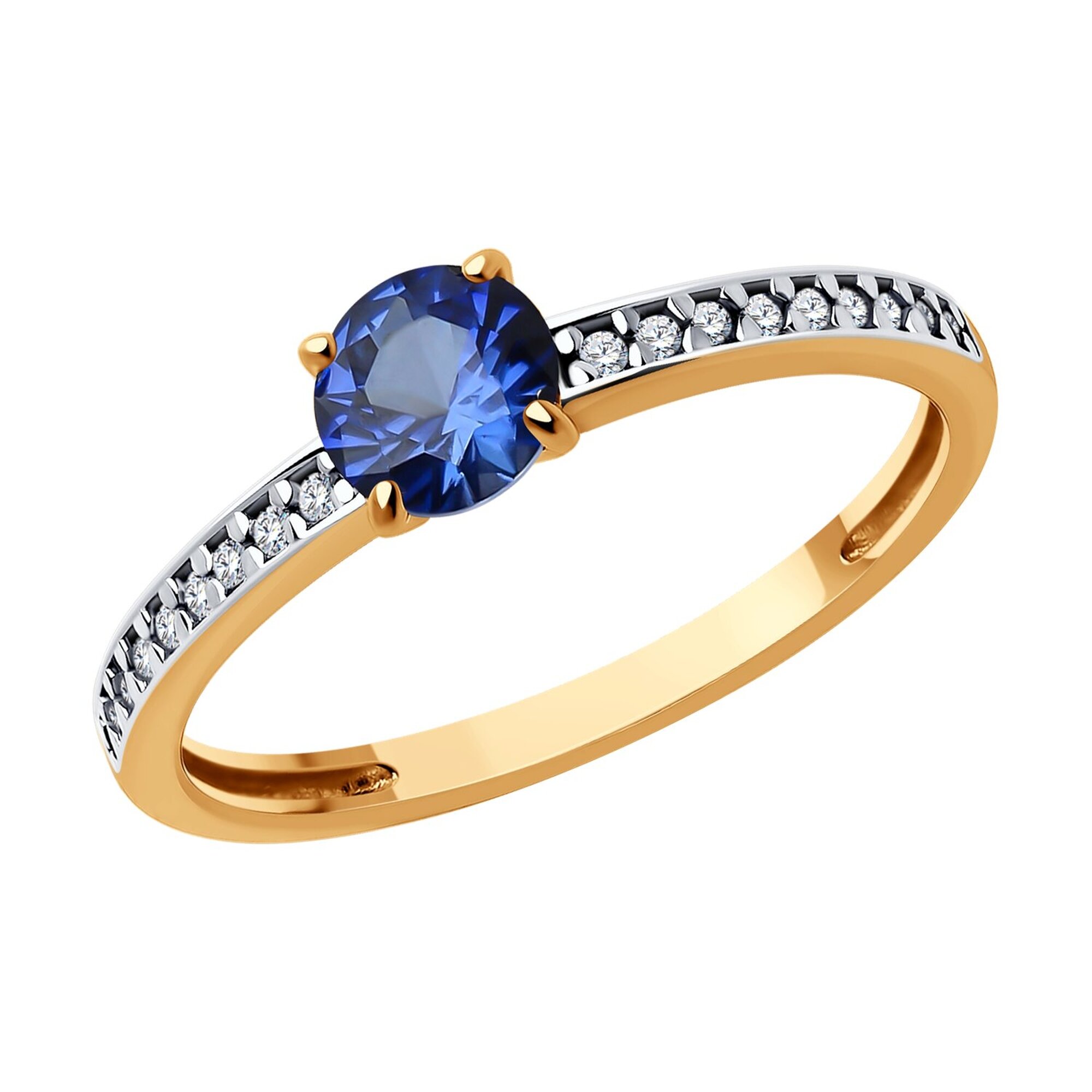 Кольцо, серебро, 925 проба, золочение, фианит, корунд