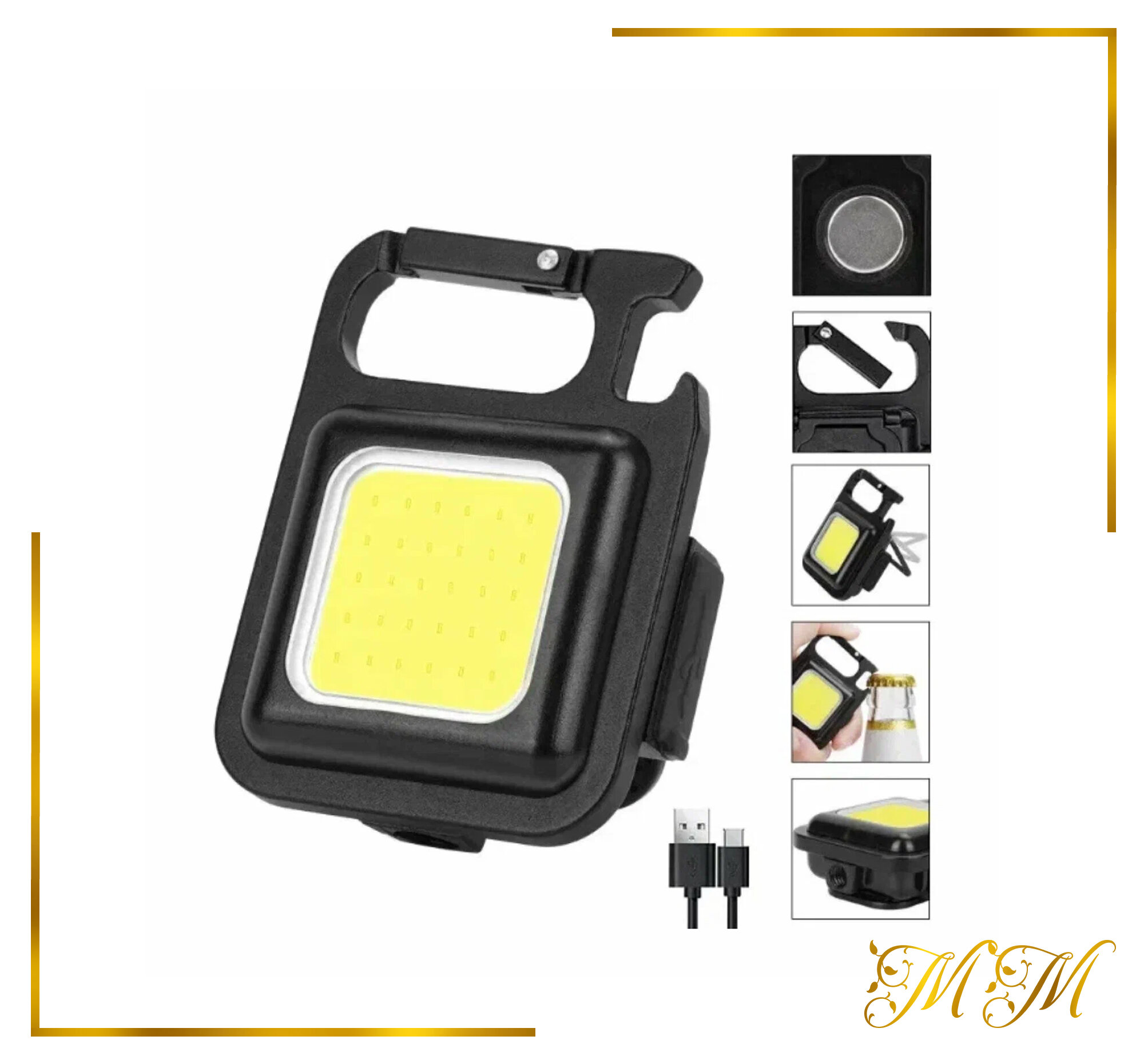 Мощный светодиодный ручной фонарь брелок аккумуляторный/ Портативный мини фонарик с магнитом и карабином/ 4 режима, зарядка USB