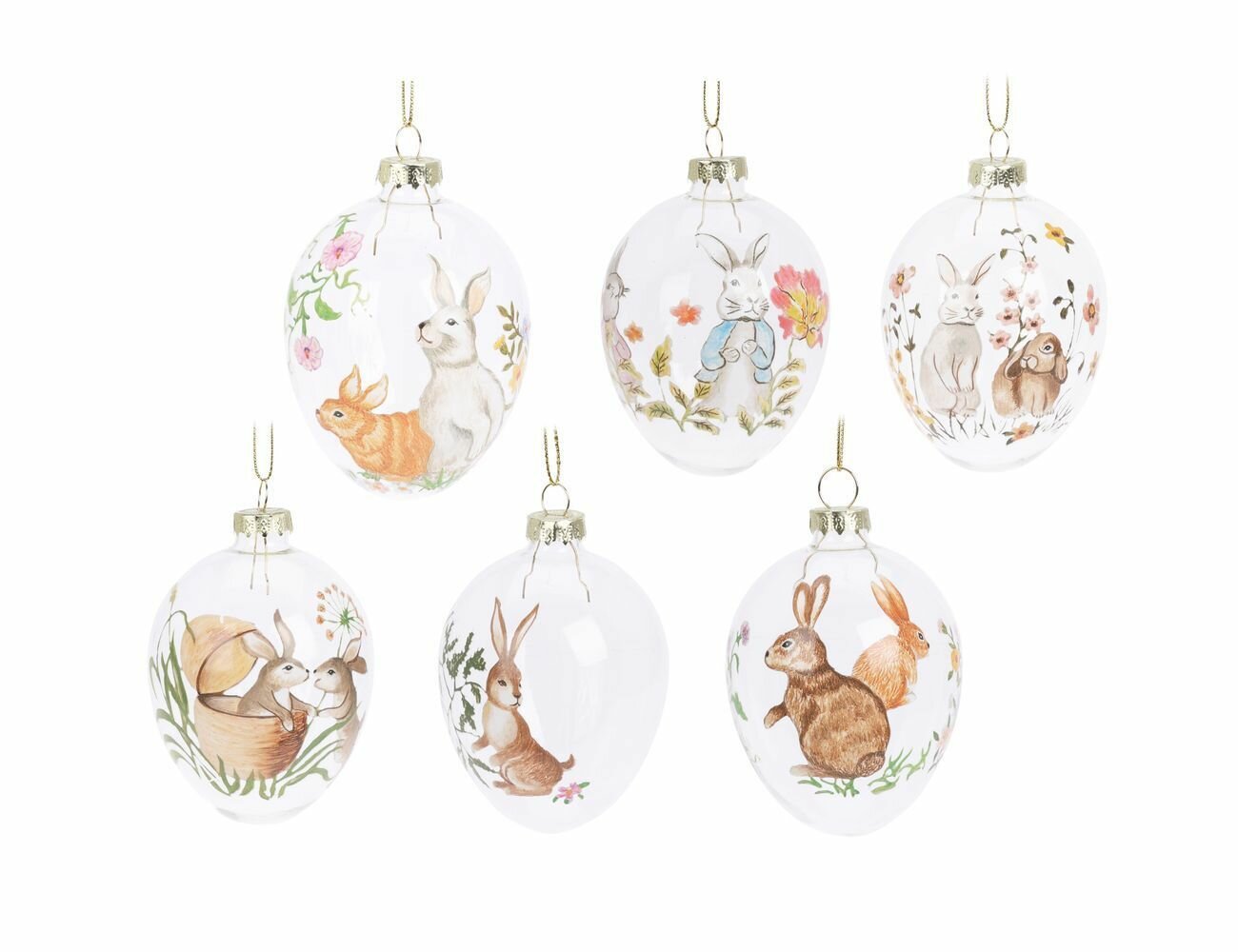 Декоративные пасхальные яйца весенние зайчата, стекло, 6 см, 6 шт, Koopman International C13951000