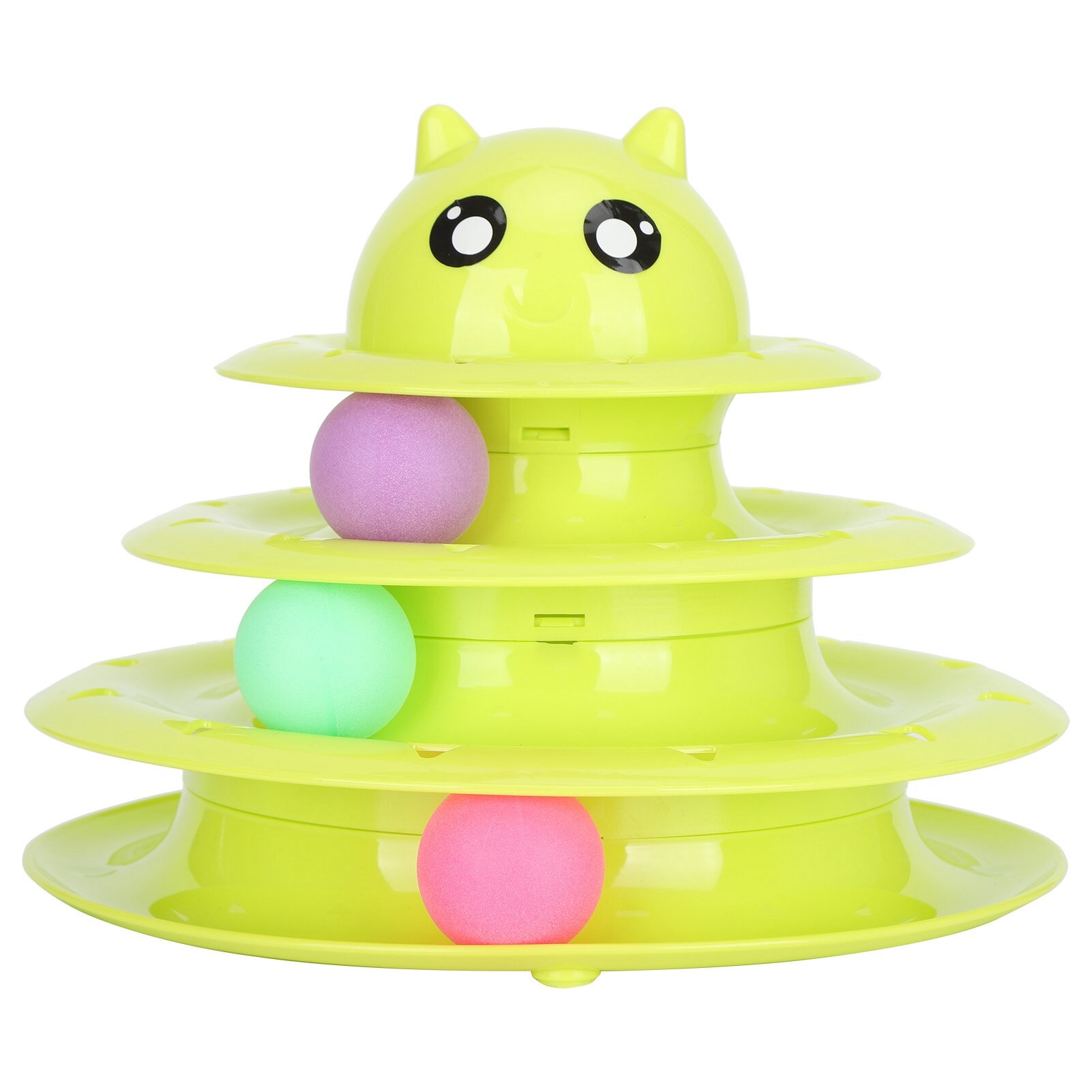 Трехуровневая башня для кошек с 3 катящимися шариками, противоскользящая интерактивная игрушка для домашних животных (зеленая)