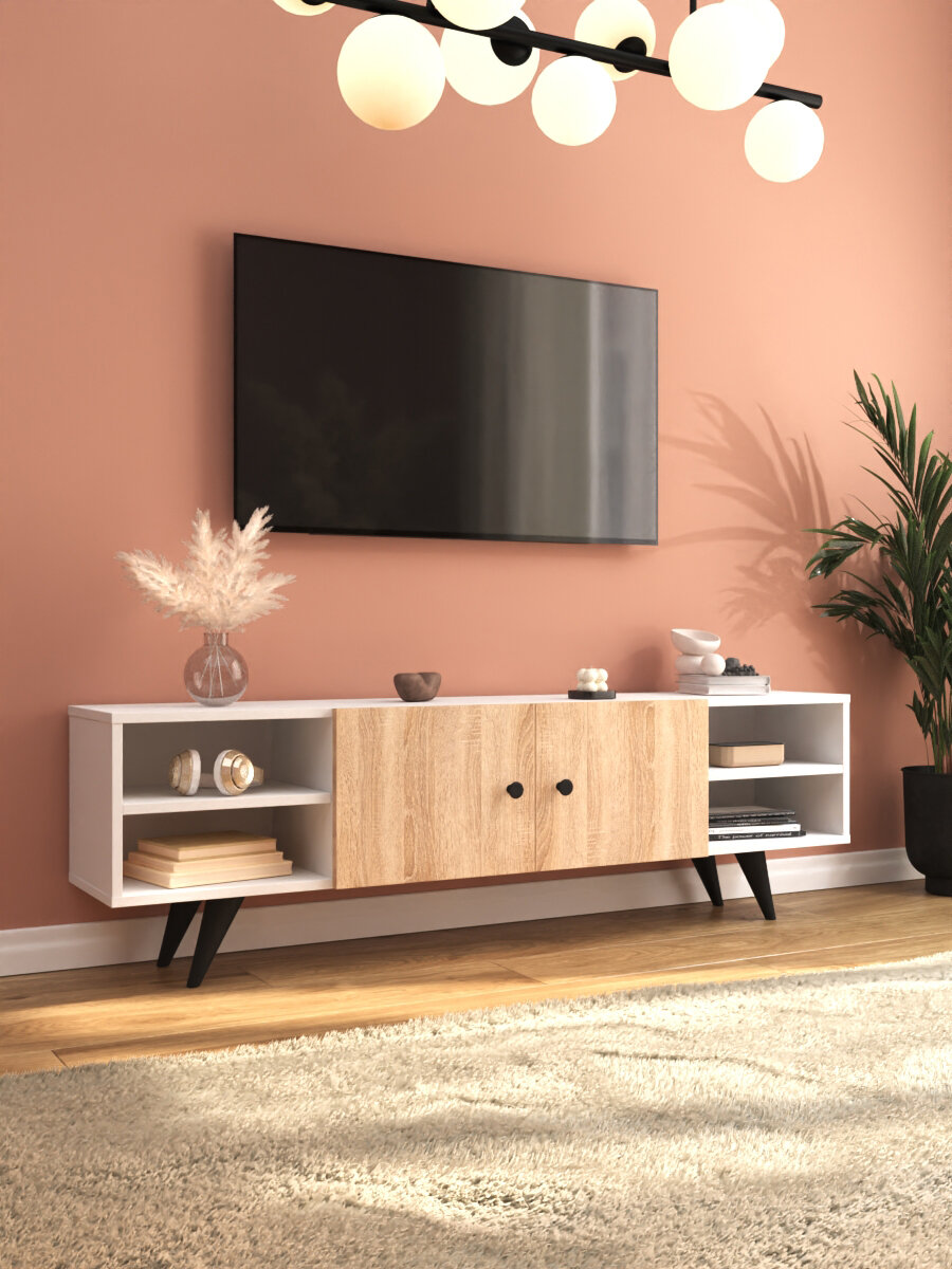 Тумба под ТВ 150 см Белый-Дуб