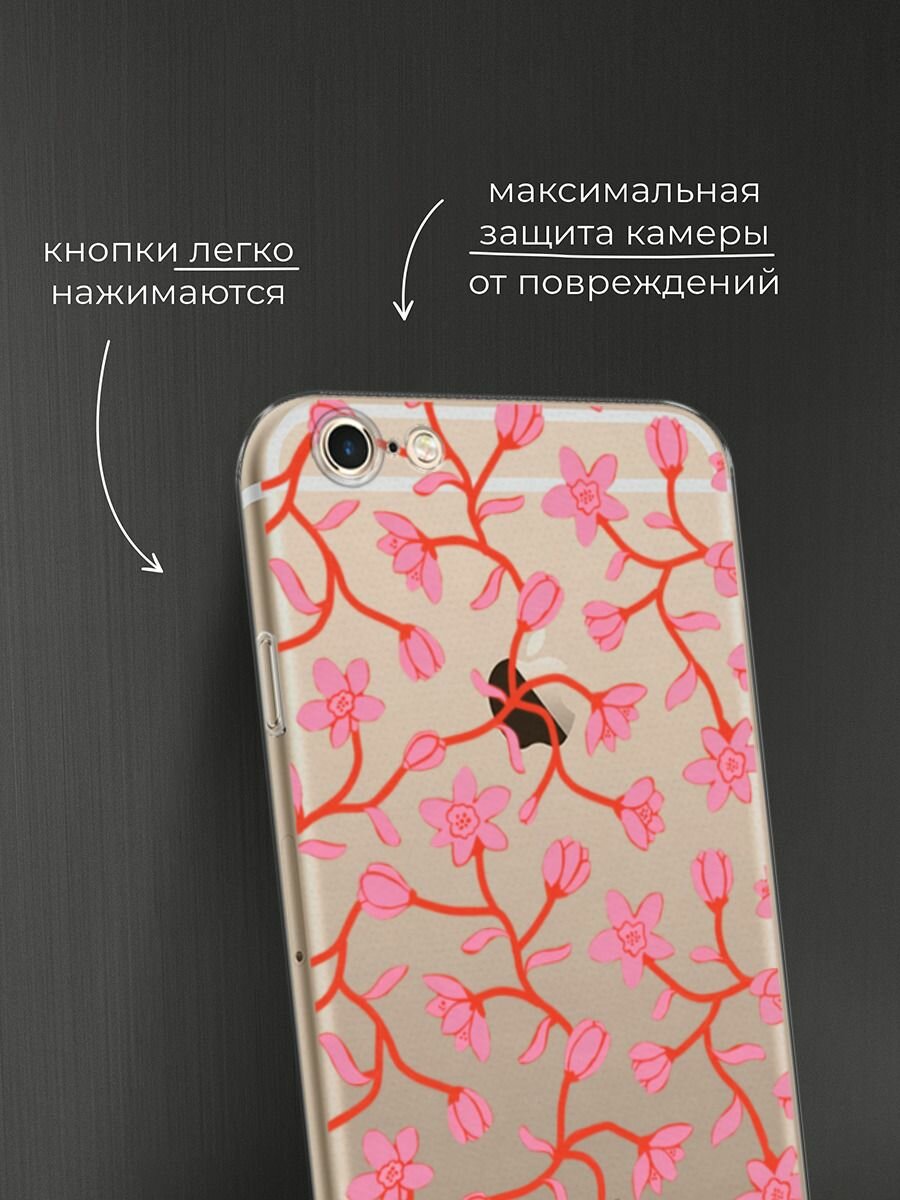 Чехол на Apple iPhone 6 Plus/6S Plus / Айфон 6 Плюс/Айфон 6С Плюс с принтом "Красное переплетение веточек", прозрачный — фото 1