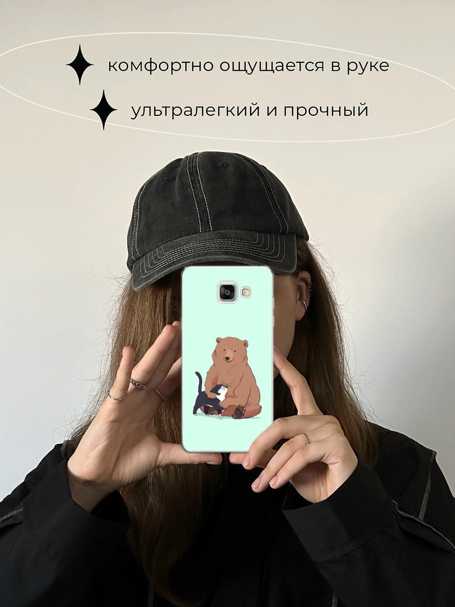 Чехол на Samsung Galaxy A5 2016 / Самсунг Галакси А5 2016 с принтом "Медведь и кошка дружба" — фото 1