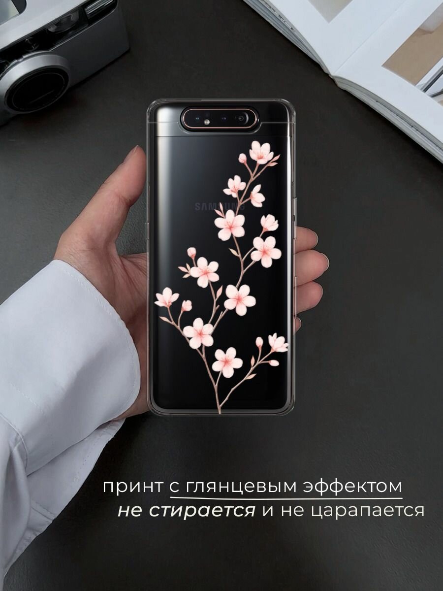Чехол на Samsung Galaxy A80 / Самсунг Гэлакси A80 с принтом "Веточка сакуры 2" — фото 1