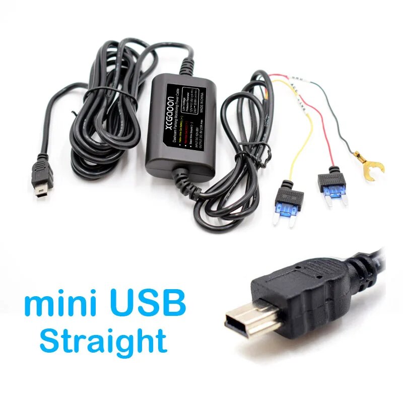 Комплект проводов жесткого кабеля 12–24 В до 5 В, 2,5 А, мини-кабель питания Micro Type-C USB для автомобильной камеры DashCam, видеорегистратора Mini Straight