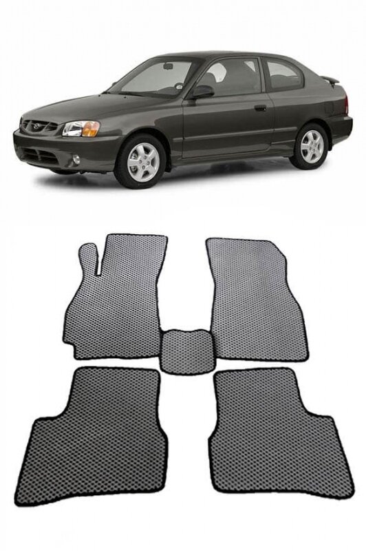 Ева коврики Hyundai Accent II 2000 - 2012/ Ева ЭВА сота/ цвет Серый c черной окантовкой / EVA Smart / коврики в салон автомобиля Хёндай