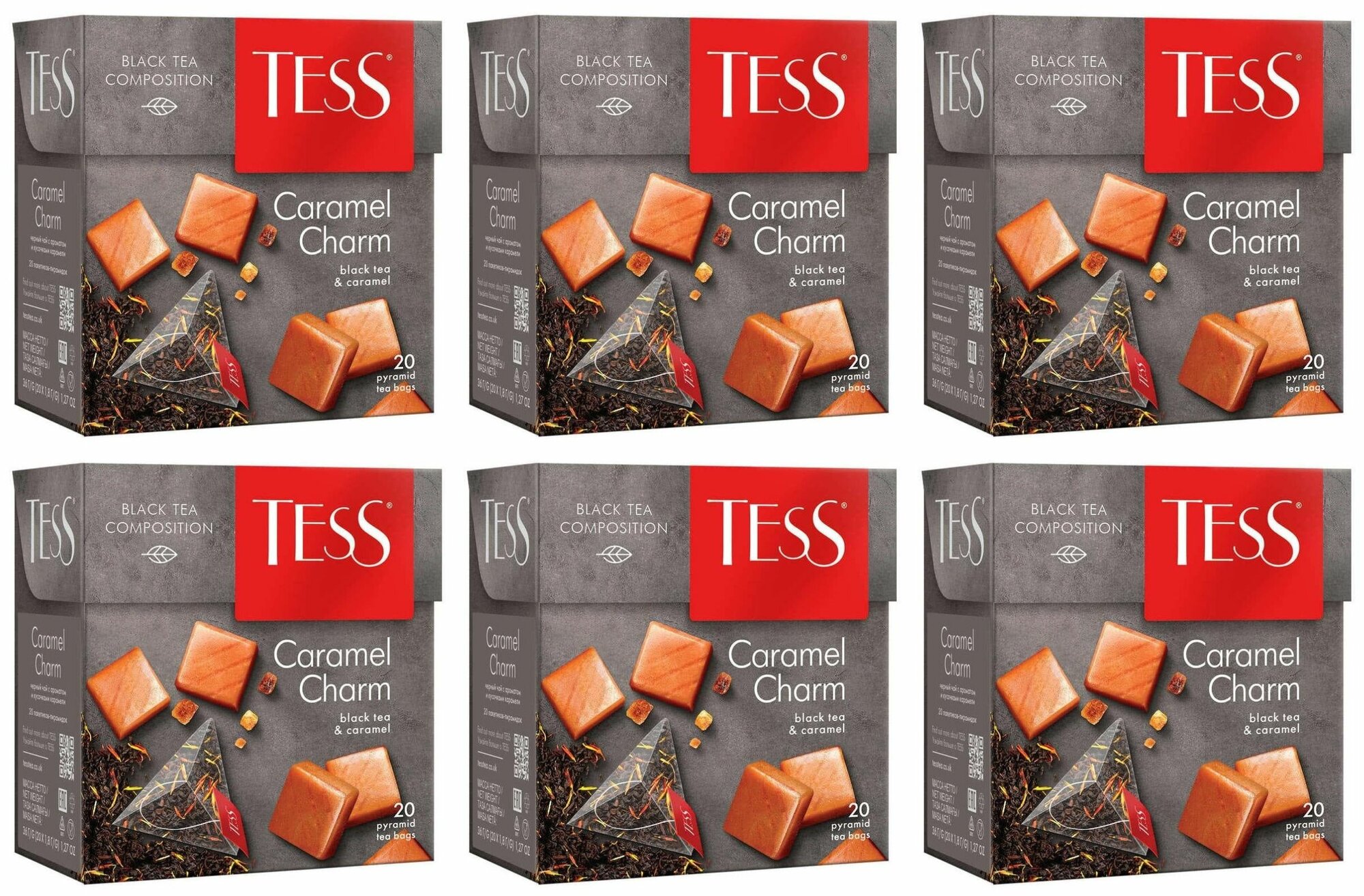 Tess Чай черный Caramel Charm, в пирамидках, 1.8 г х 20 шт, 6 уп