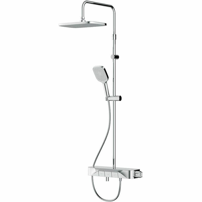 F078F700 Душевая система AM.PM Func смеситель-полка, душевая штанга, верхний душ квадратный, ручной душ, хром