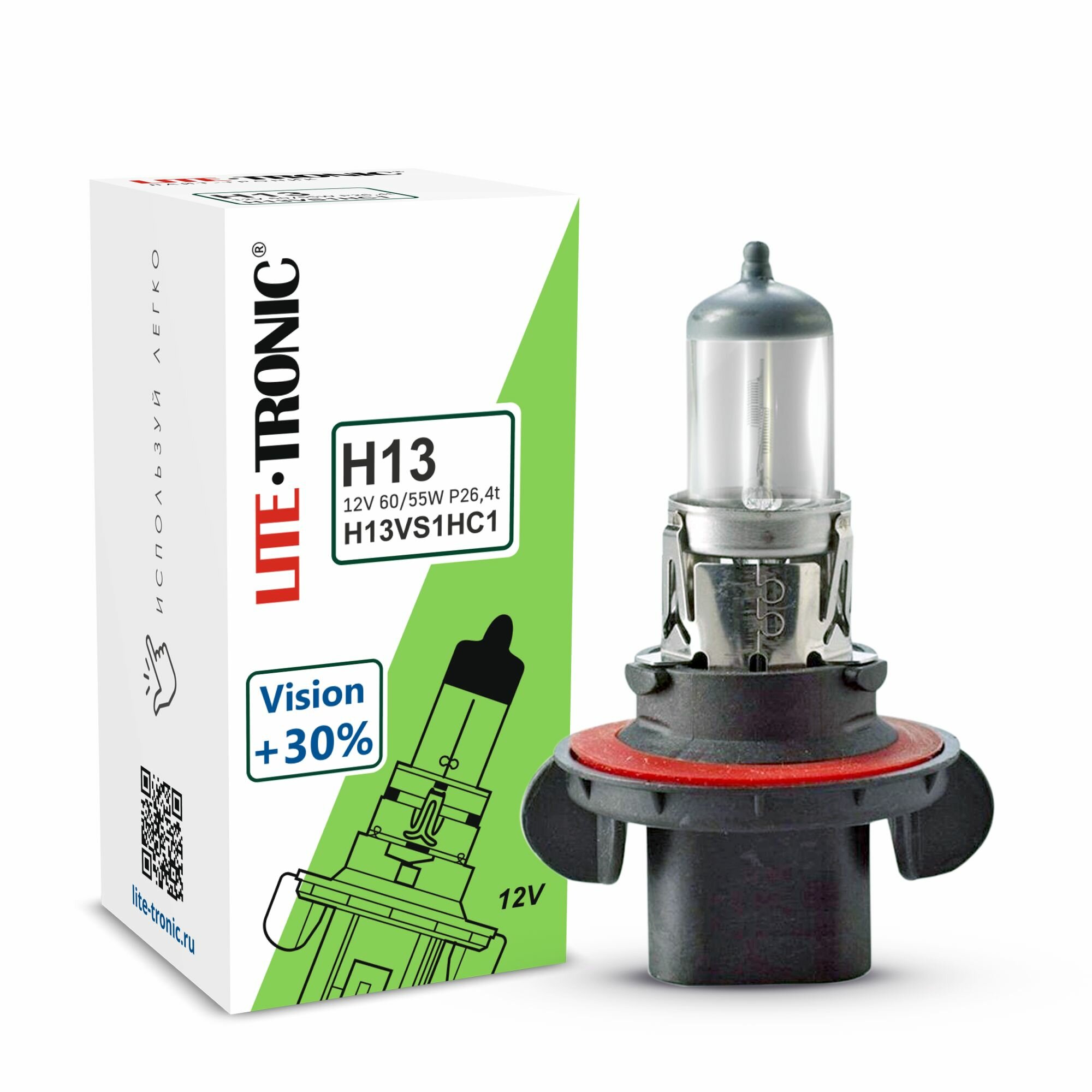 Галогенная лампа головного света H13 Lite-Tronic Vision+30% 12V 60/55W