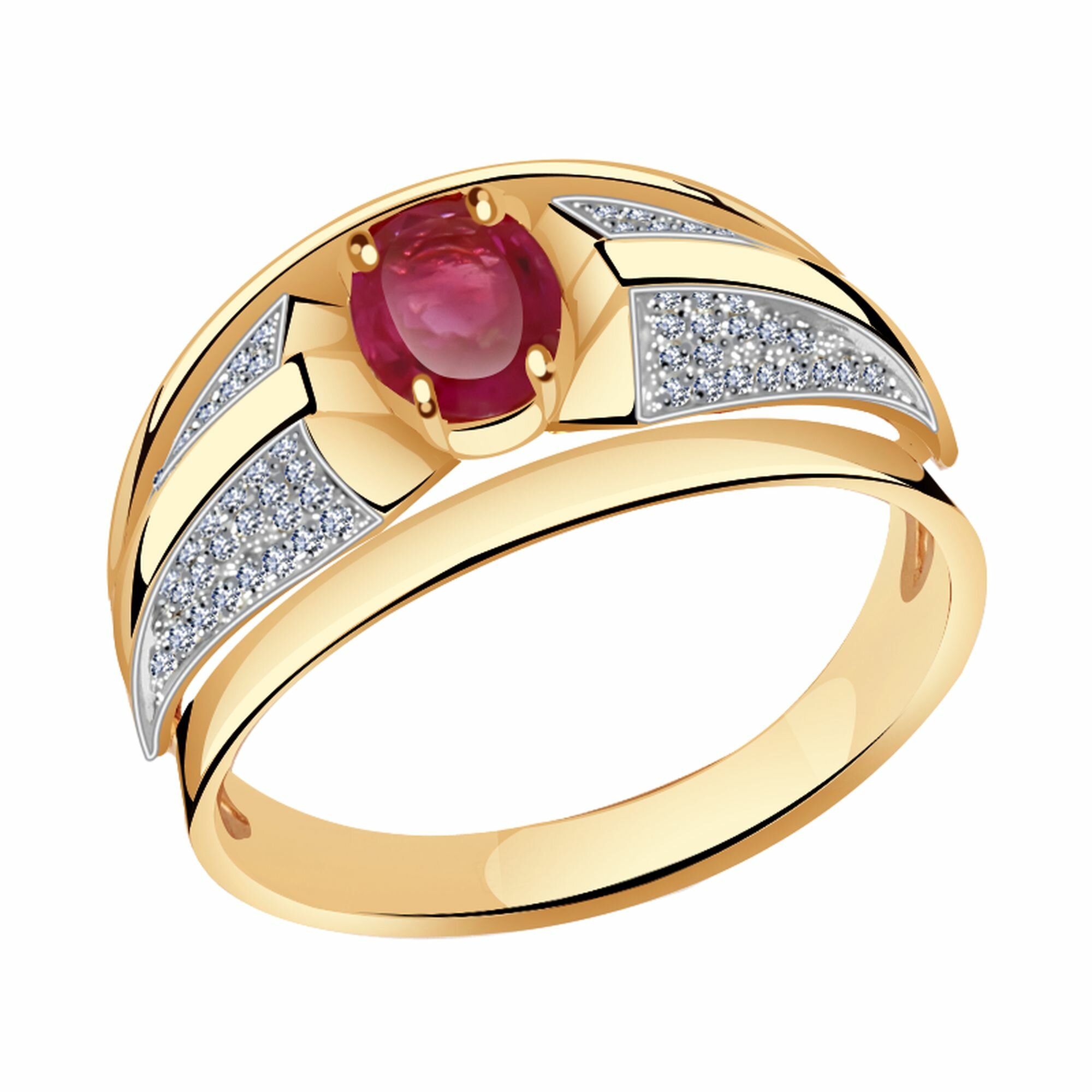 Кольцо, красное золото, 585 проба, рубин, бриллиант