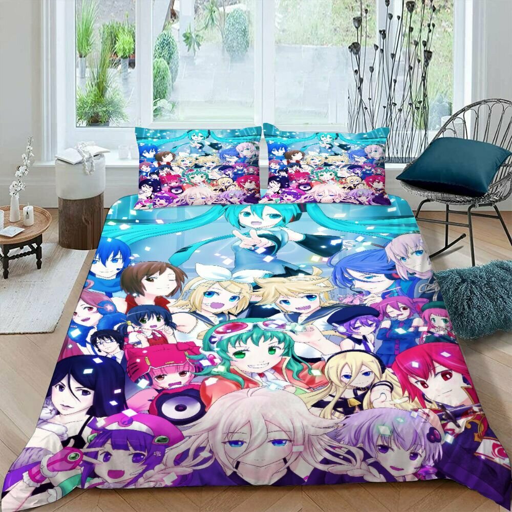Постельное белье 1,5 спальное / 2-х спальное, Hatsune Miku, включает 1 шт пододеяльник 200x220 cm - 2 шт наволочки 70x70cm, A8039