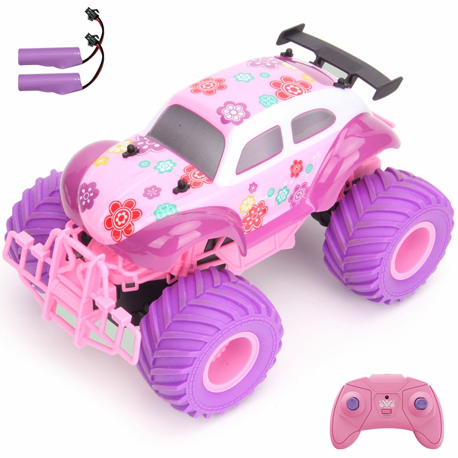 Девочкам: розово-фиолетовый внедорожник на радиоуправлении с зарядкой и двумя батареями