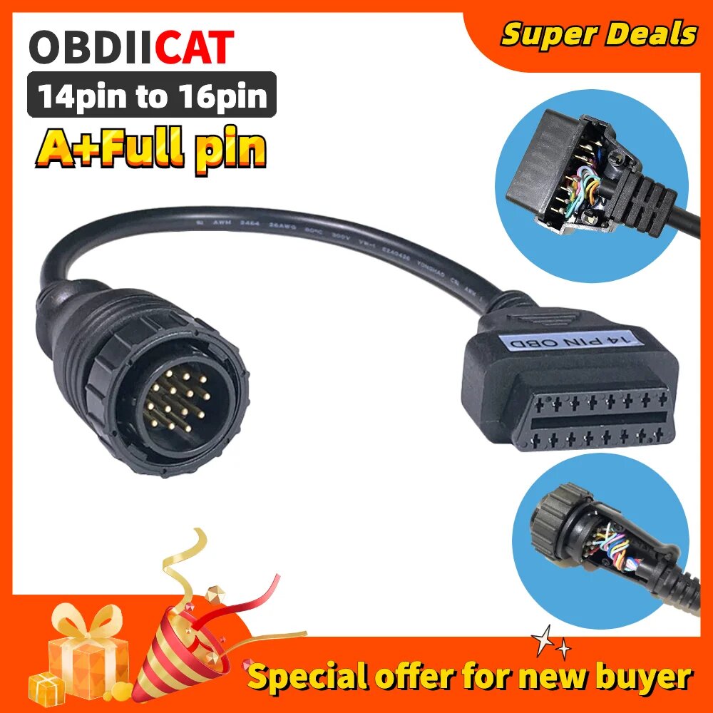 A+ Full Pin Sprinter 14-контактный на 16-контактный 14-контактный разъем для Obdii Obd2 Obd 2 16-контактный переходной кабель