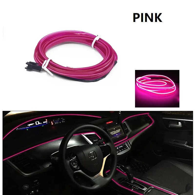 Неоновая LED лента в салон авто, pink, 3M, USB
