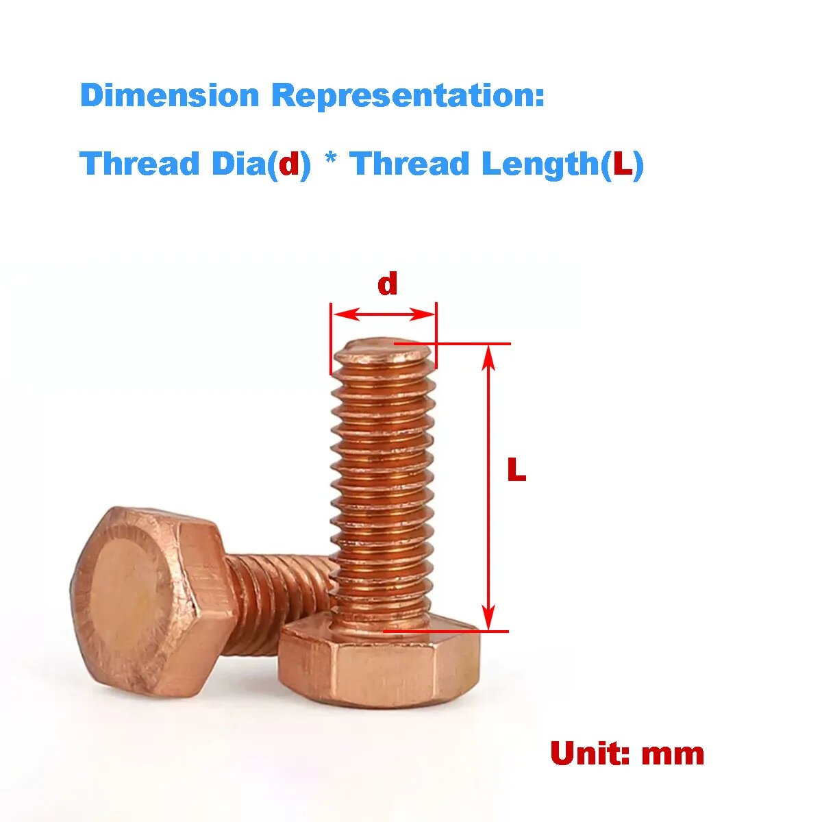 Красные медные болты M3-M14 3pcs M10x20