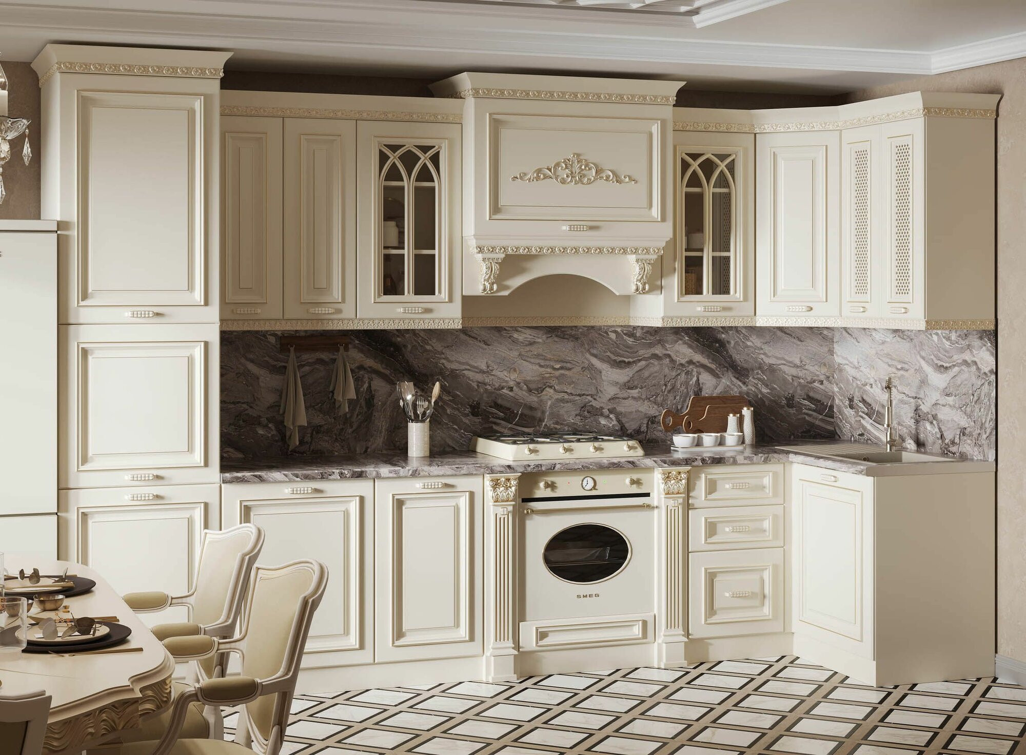 Кухня Арида "Монако", угловая, ЛДСП, МДФ, бежевая, золотистая