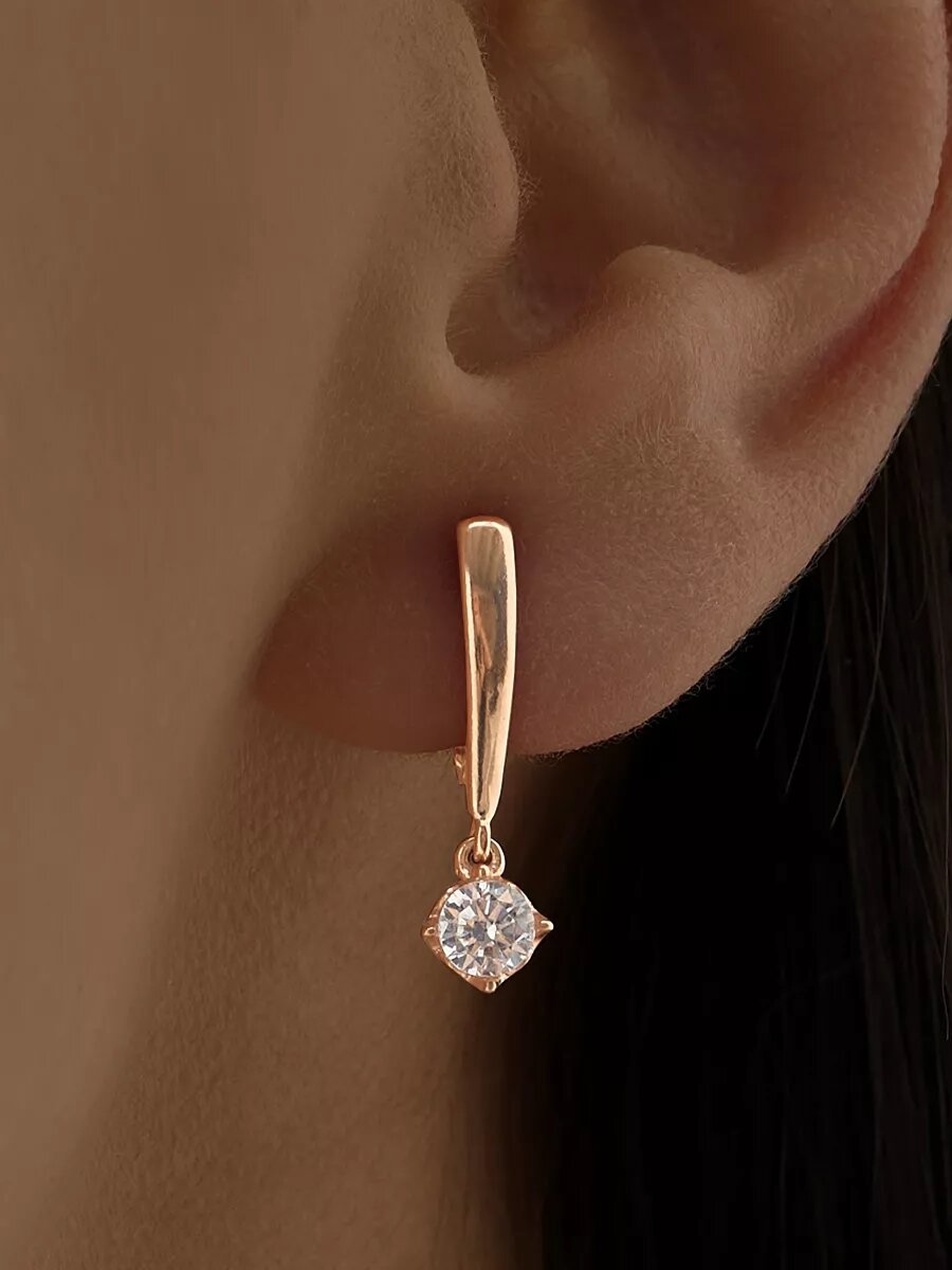 Серьги с подвесками, серебро, 925 проба, золочение, фианит