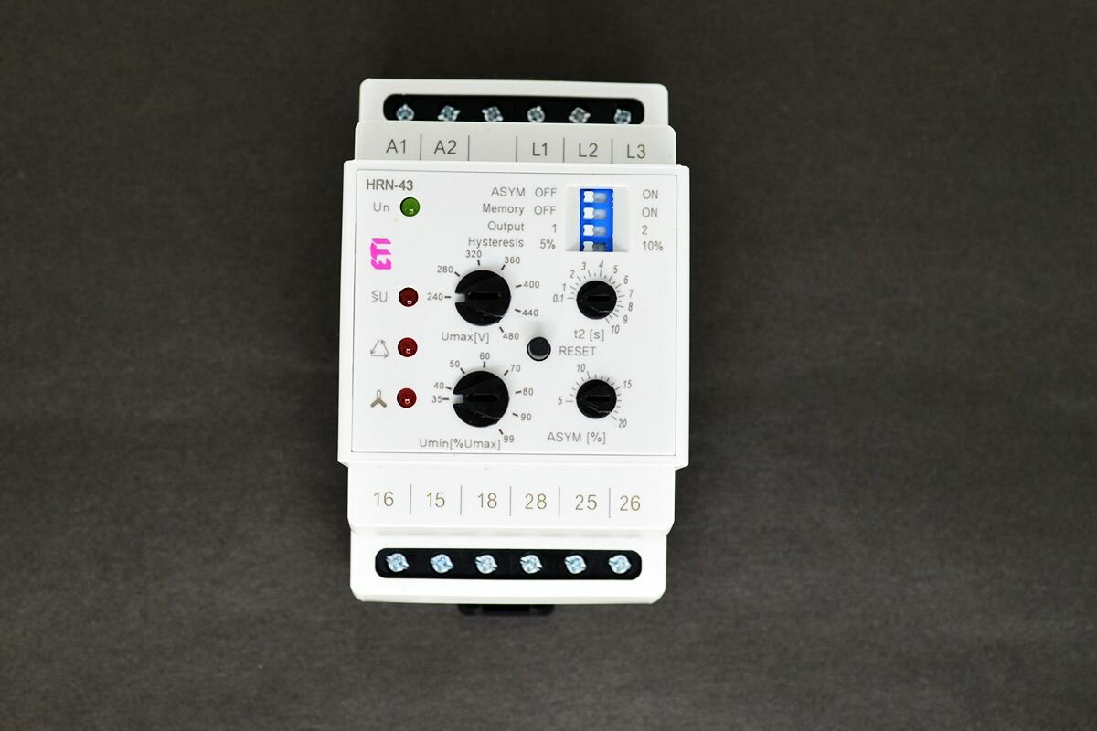 Реле ETI 002471419 Реле контроля напряжения HRN-43 400V AC (3F 2x16A_AC1) без нейтрали 1шт