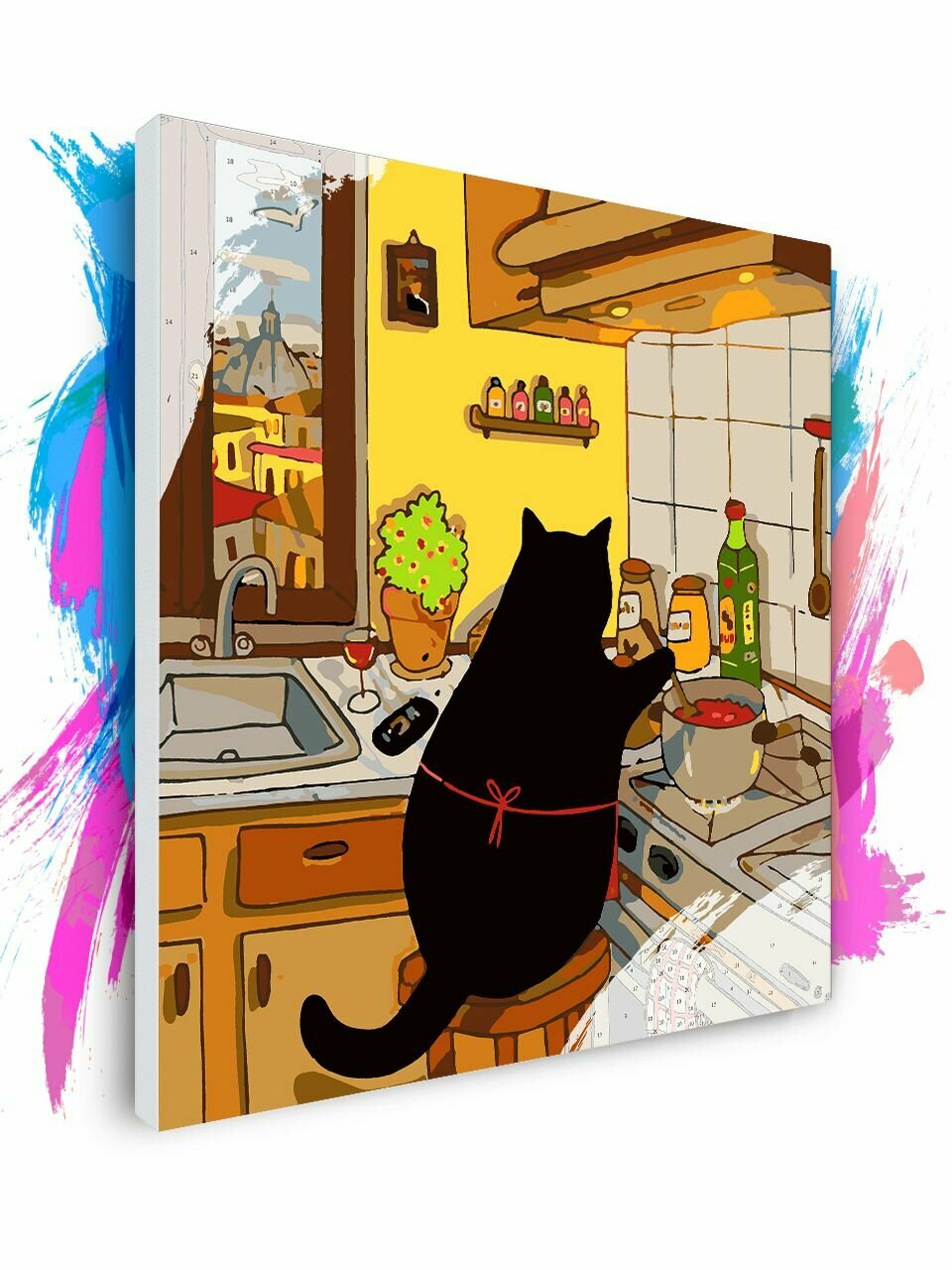 Картина по номерам на холсте Черный кот варит борщ, 40 х 40 см