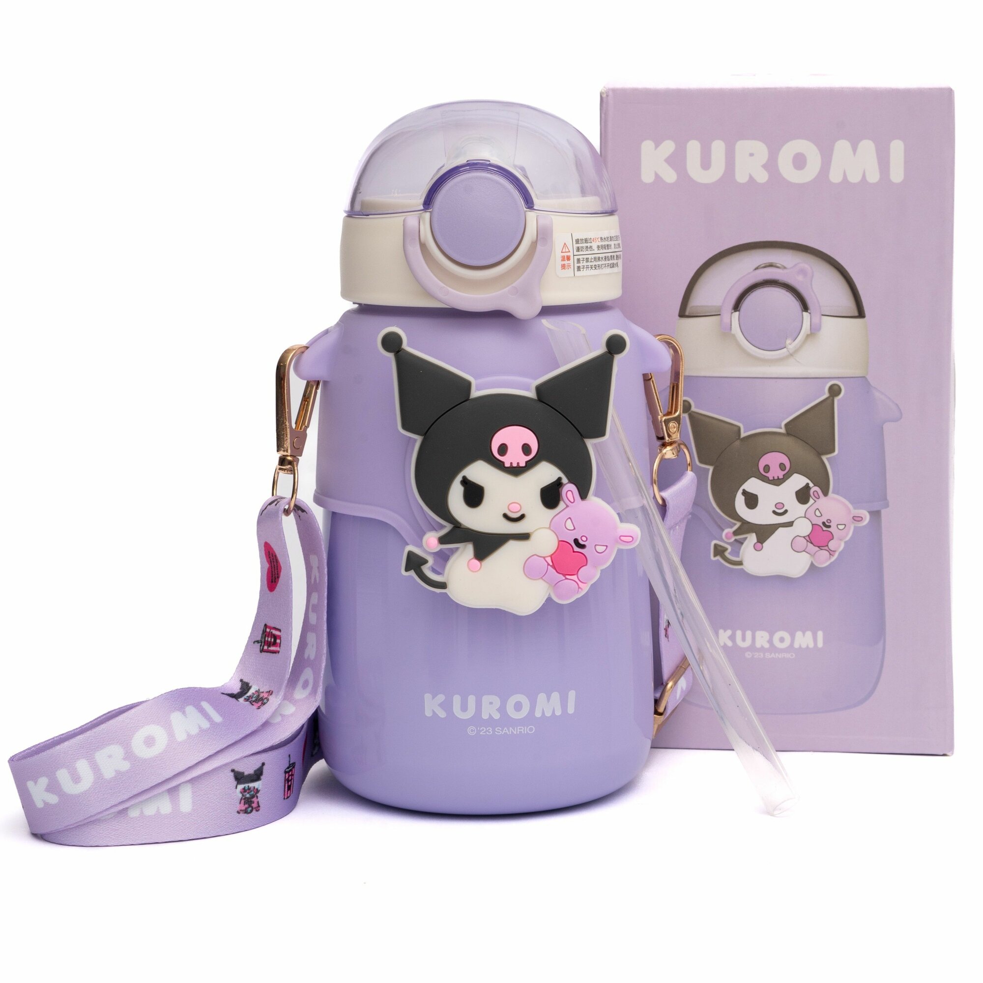 Бутылка для воды Kuromi Hello Kitty Куроми, 570 мл, Vivacat, детская, сиреневый, термос - кружка (bottle_kuromi)