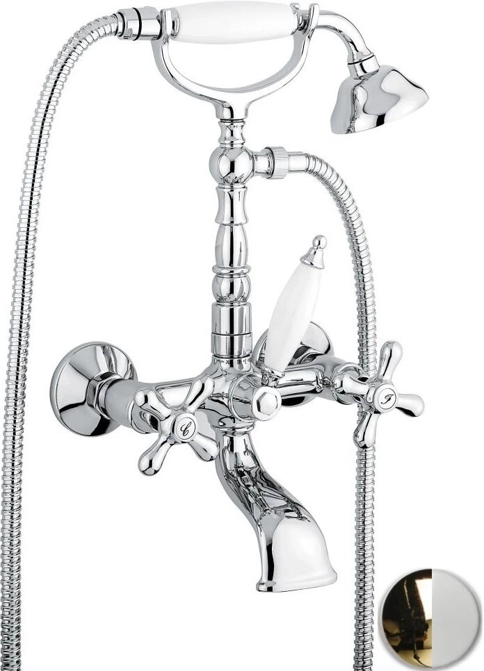 Смеситель для ванны Emmevi Deco Old 12611/BO с душевым гарнитуром, золотой/белый