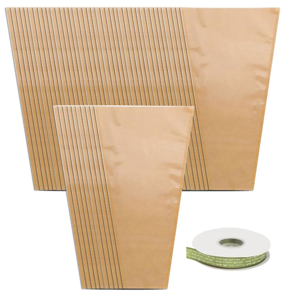 Набор из 50 Пакетов для Упаковки Цветов из Крафт-бумаги Красивые Пакеты для Упаковки Цветов из Коричневой Бумаги для Уникальной Подарочной Упаковки