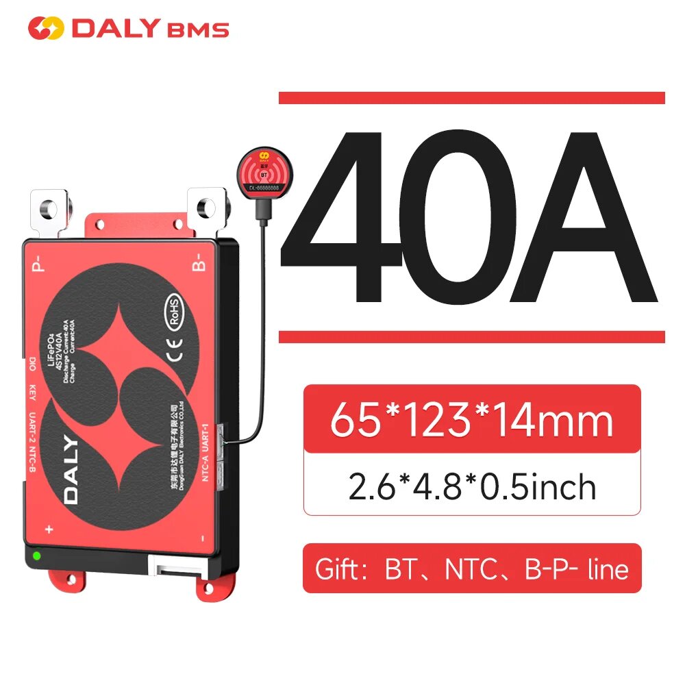 DALY SMART BMS для литиевых батарей 4С, 40A K UART BT, 3,2 В