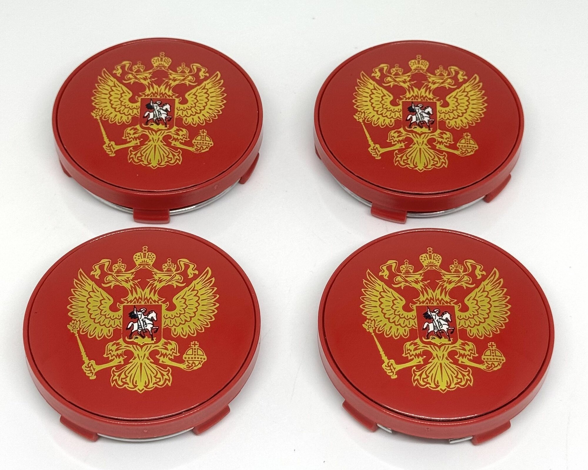 Колпачок на ступицу литого диска двуглавый орёл, Герб России, 60/56/10 мм, комплект 4 штуки.