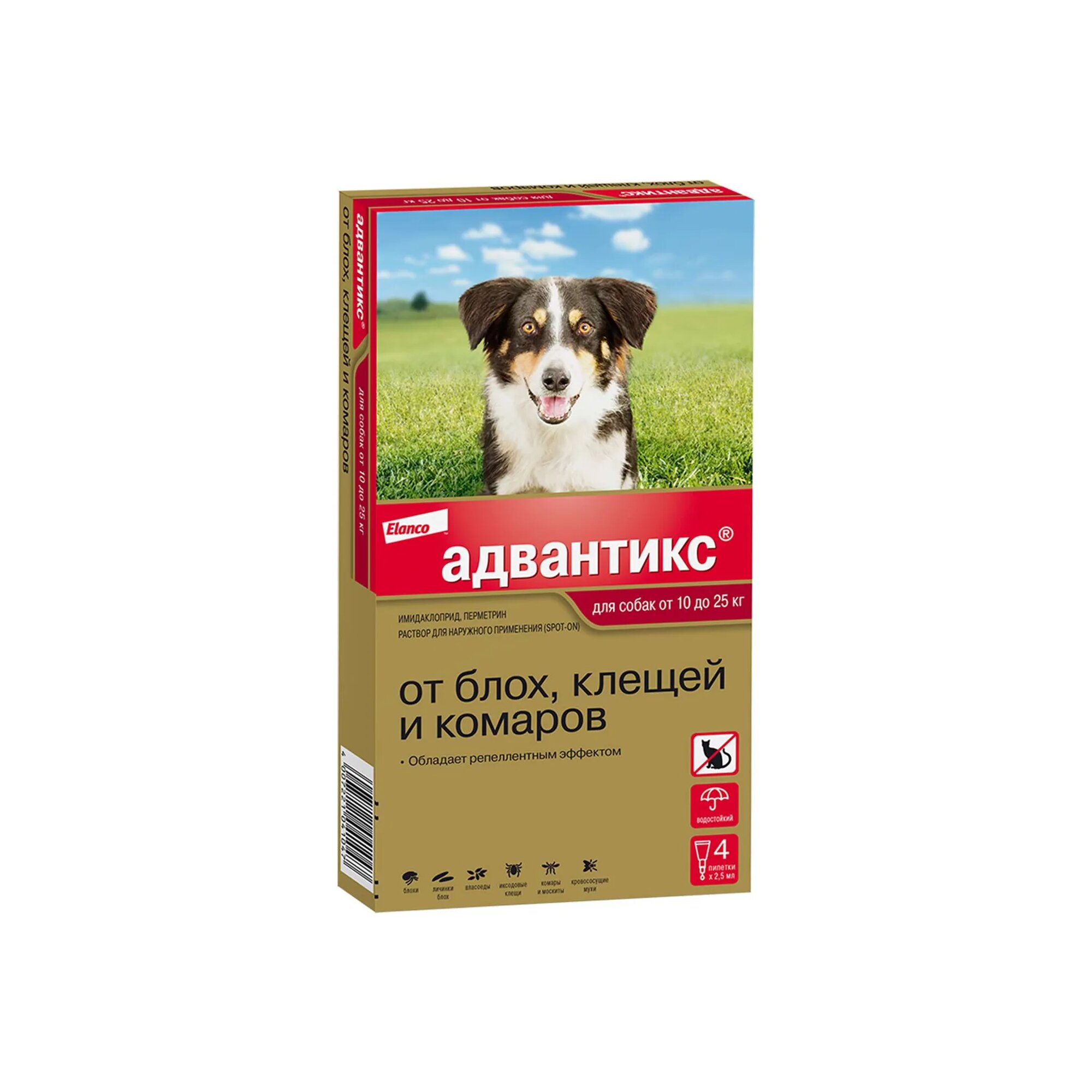 Elanco раствор от блох и клещей Адвантикс для собак от 10 до 25 кг 4 шт. в уп, 1 уп.