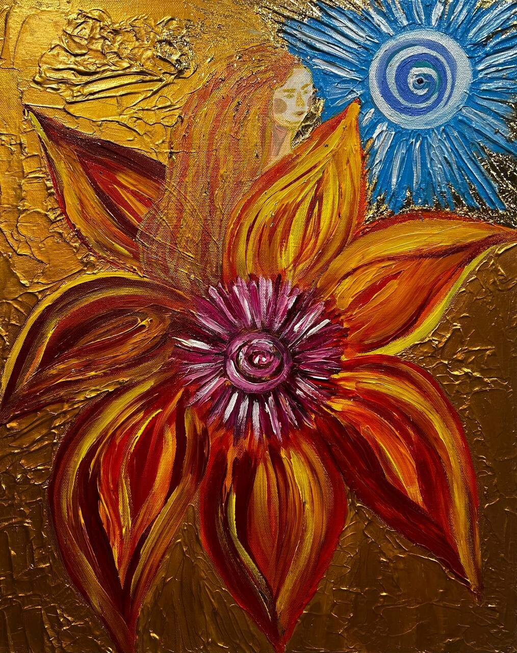 Картина в интерьер "Процветающая женщина", энергокартина , 40x50 см, акрил, холст, цвет золотой, цветок