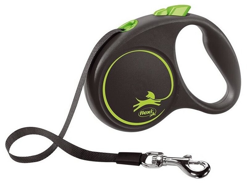 Рулетка Flexi "Black Design", для собак, до 15кг, 5м, зеленая