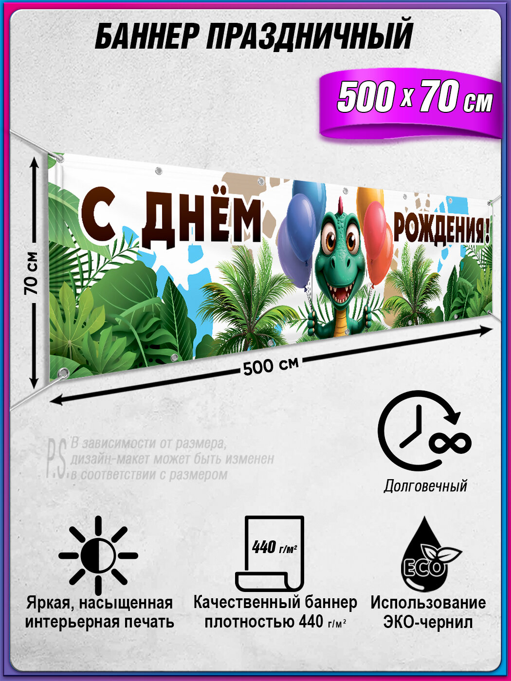 Праздничный баннер С Днём Рождения 5х0,7 м яркое украшение для торжества