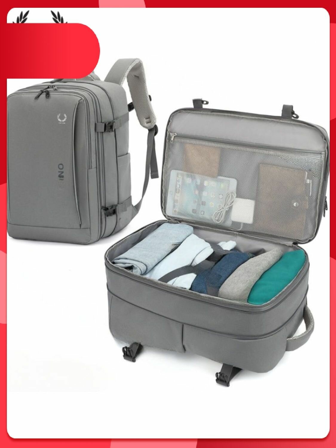 Fred Perry чемодан, 15,6-дюймовый рюкзак для ручной клади, одобренный для полетов, Водонепроницаемый большой походный рюкзак объемом 40 литров