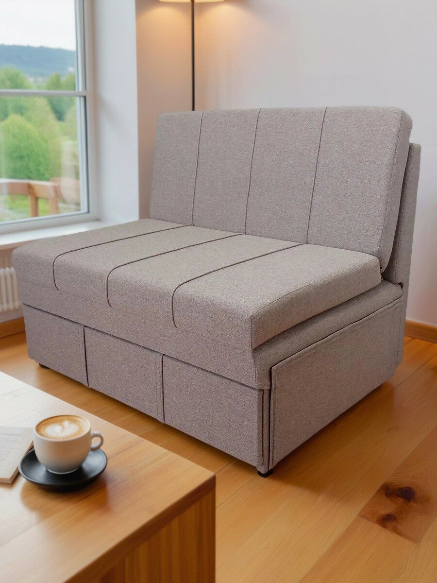 Диван-кровать "Престиж 100", без подлокотников, выкатной, с ящиком для белья, ткань, бежевый