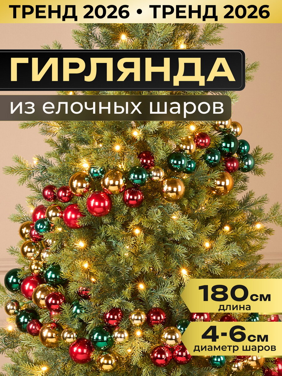 Гирлянда из елочных шаров Волшебные Самоцветы - Winter Gems 180*14 см, пластик, Winter Deco, 1097083
