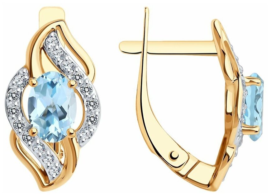 Серьги, красное золото, 585 проба, фианит, топаз