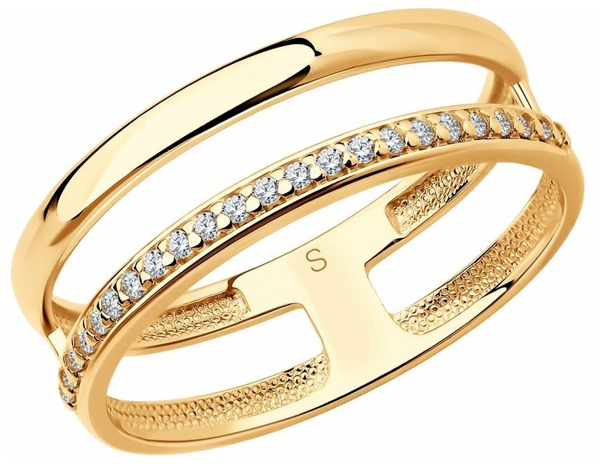 Кольцо, серебро, 925 проба, золочение, фианит