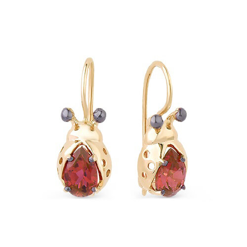 Серьги, золото, 585 проба, гранат