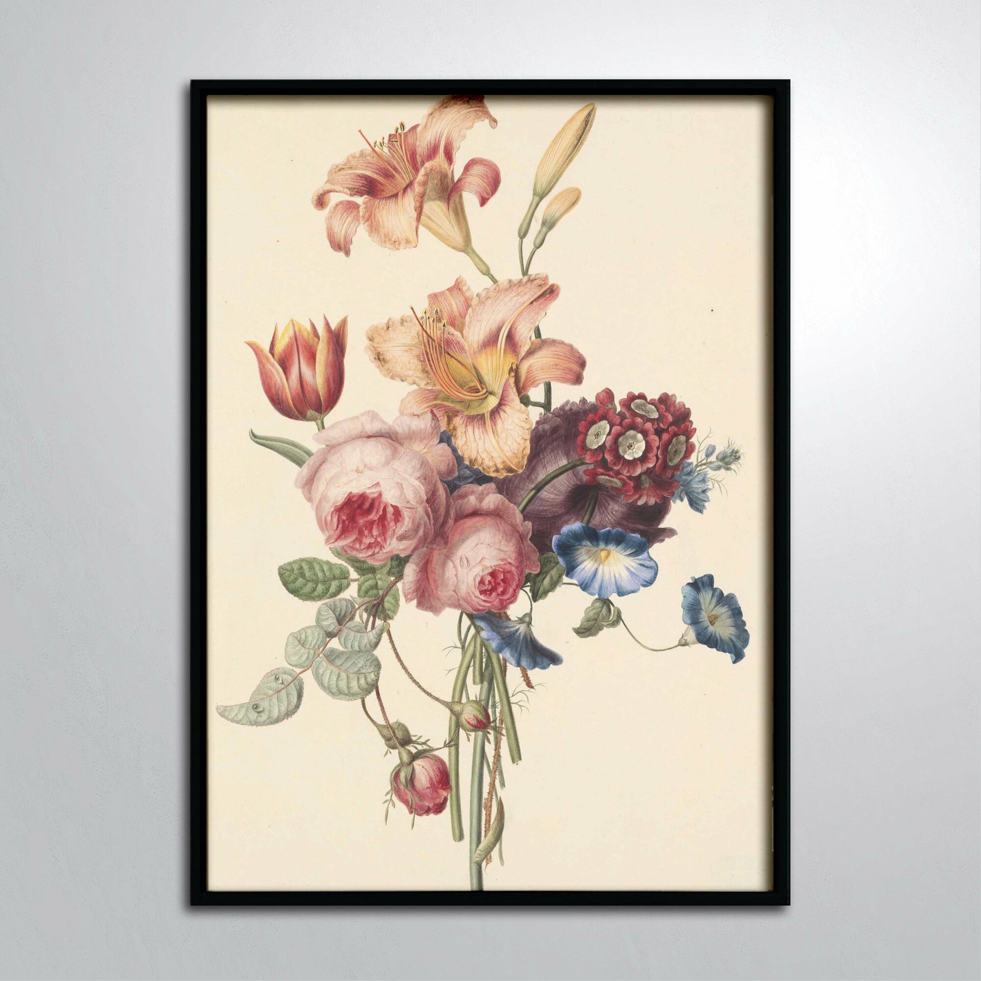 Постер в раме/Постер для интерьера/Плакат интерьерный Картина Живопись Букет Цветы Акварель