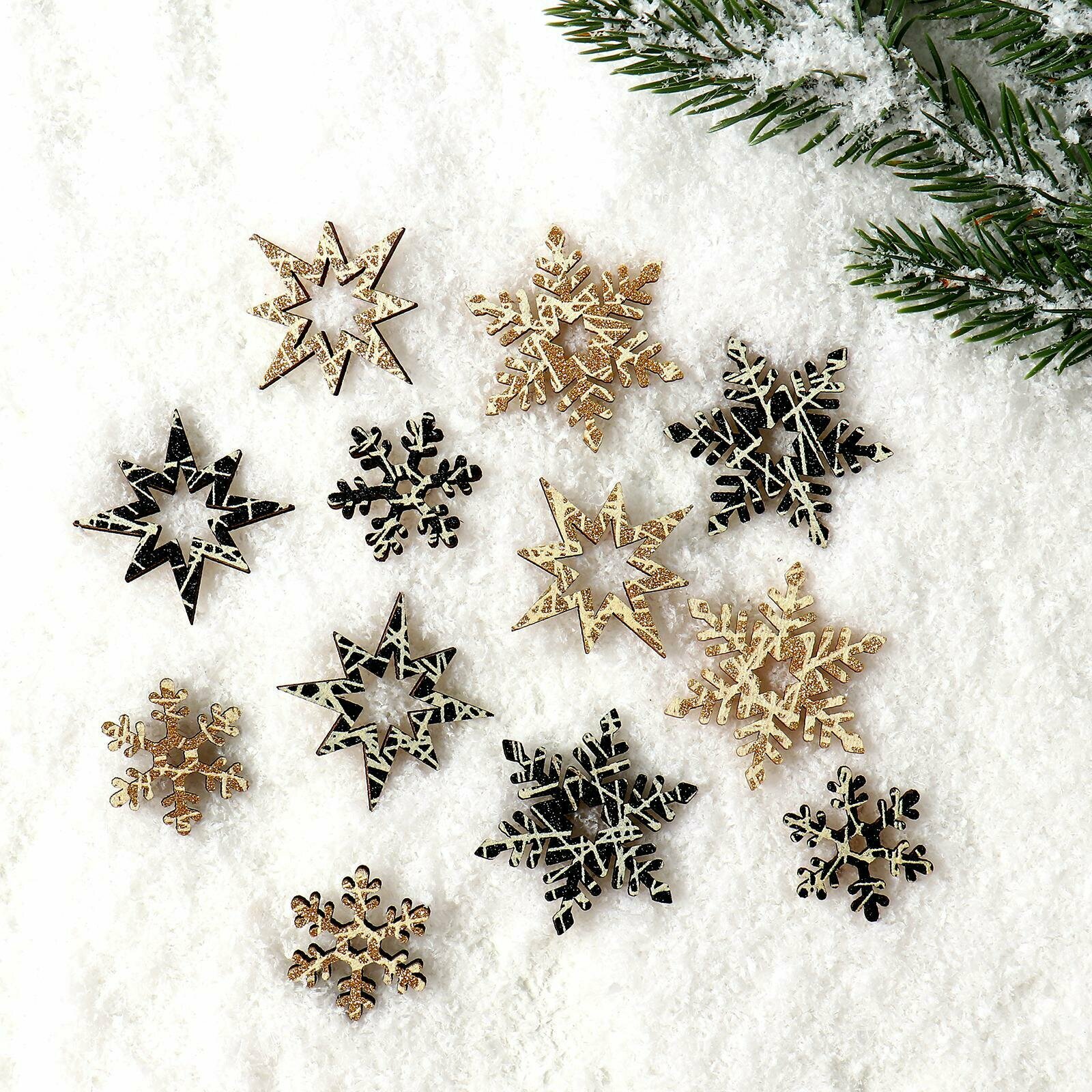 Новогодний декор «Снежинка», с подсветкой, 8×12.5 см, набор 12 шт.