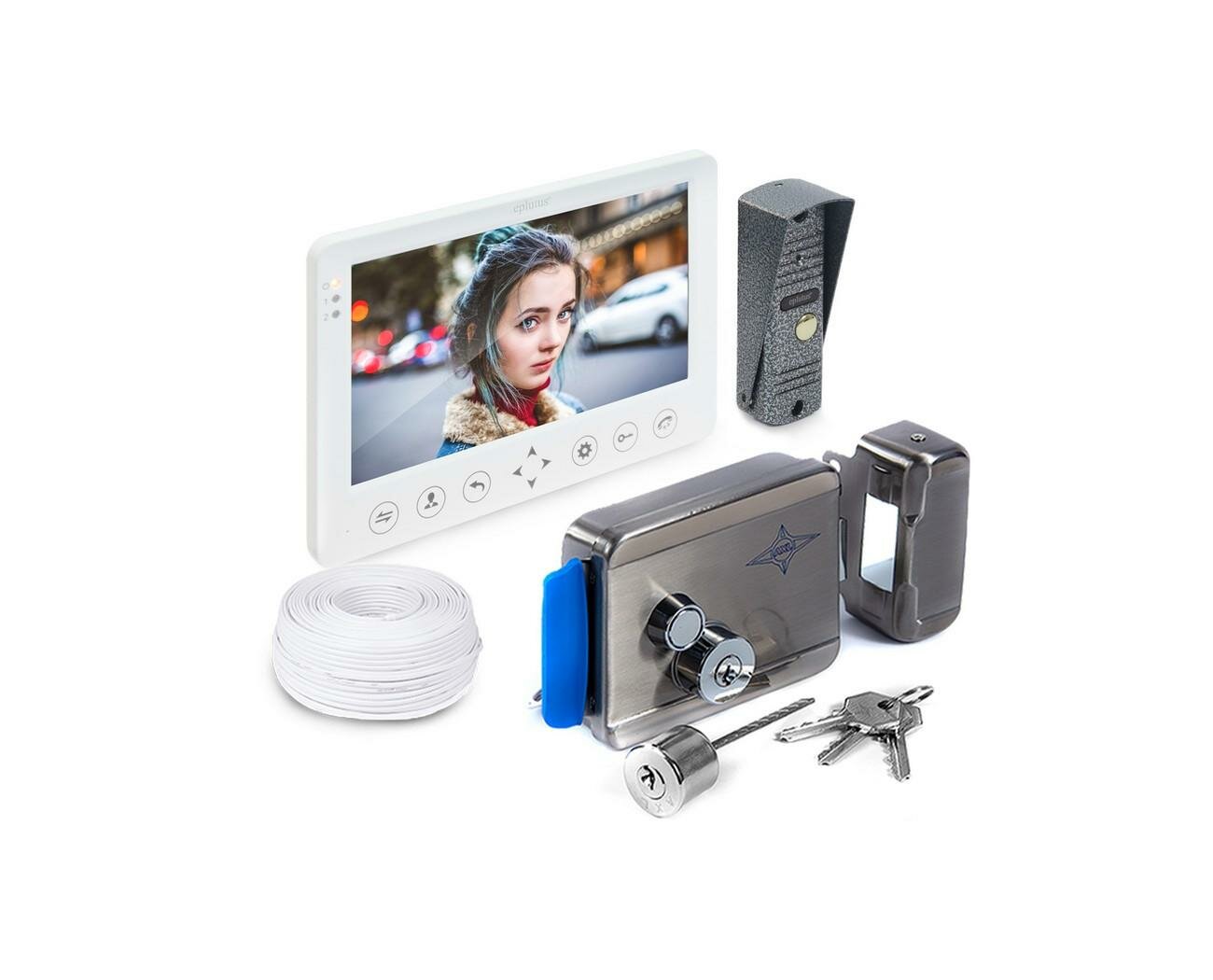 Набор (цветной видеодомофон с записью - замок) - EP-4815 + Anxing Lock-AX091 (M2281RU) и вызывная панель, замок домофон.