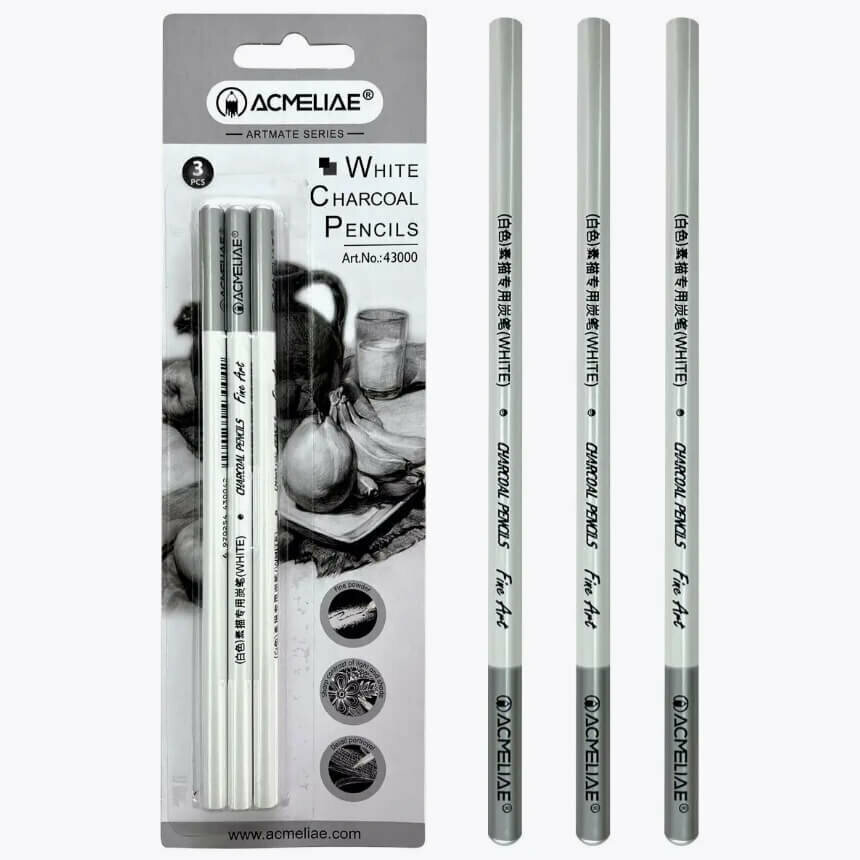 Набор карандашей угольных ACMELIAE 3шт. белый блистер