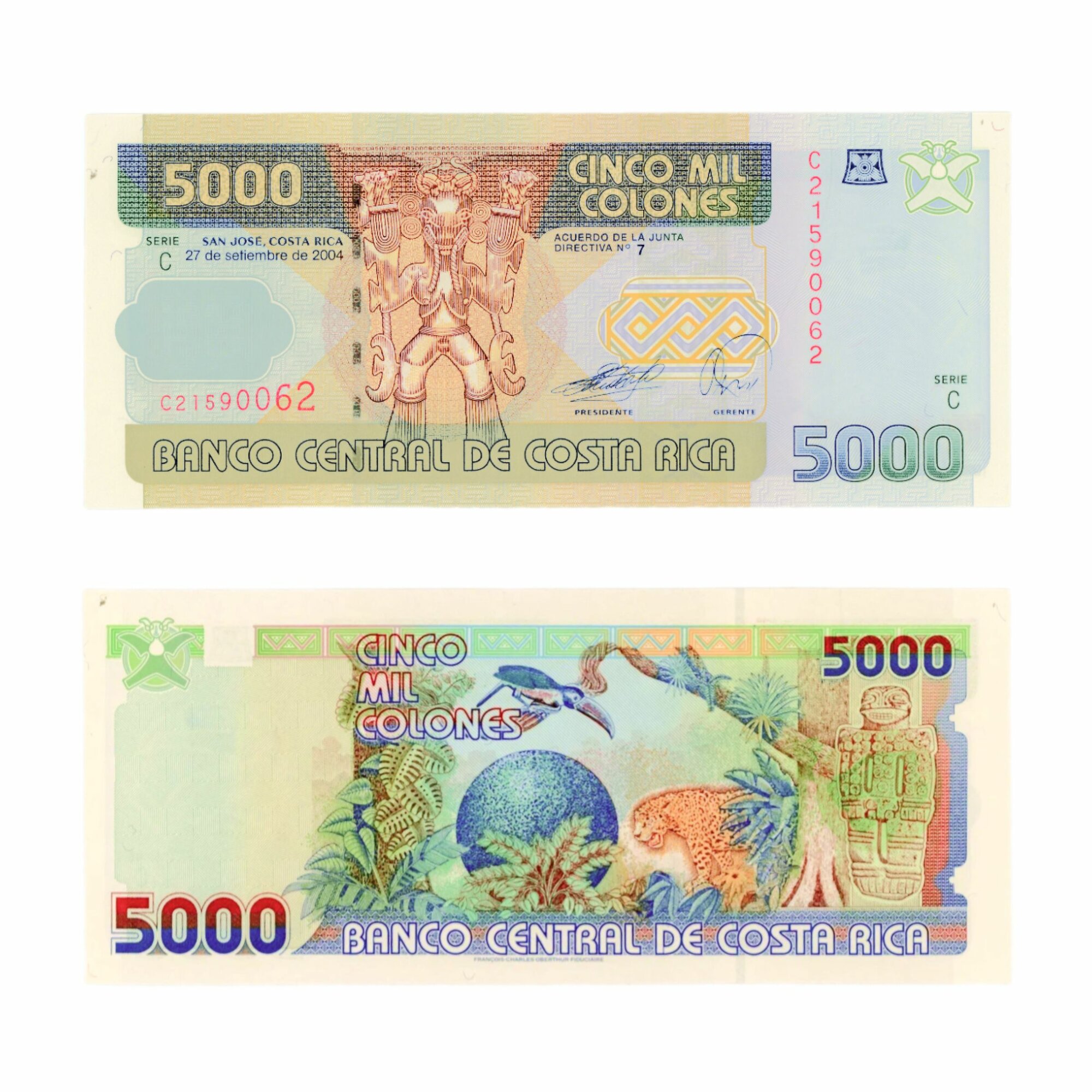 Банкнота Коста-Рика 5000 колонов 2004 год (UNC) Pick 268