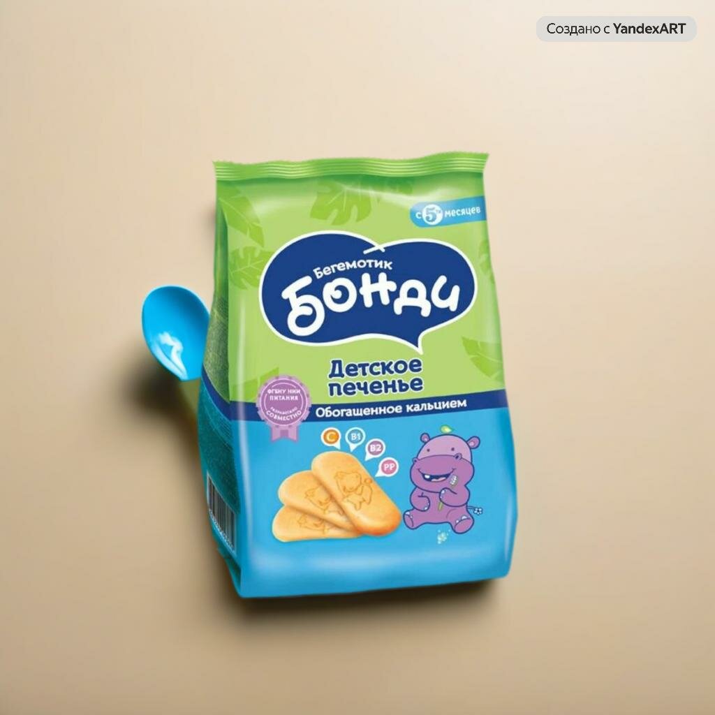 Бегемотик Бонди Печенье, обогащенное кальцием, 180 г