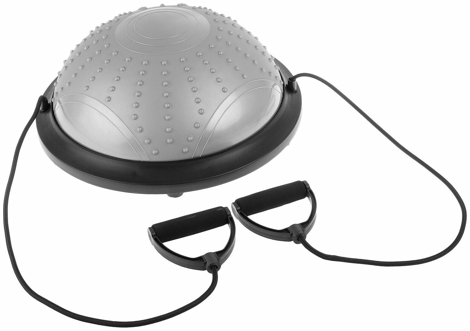 Полусфера BOSU гимнастическая массажная, размер 46 х 20 см, подушка для фитнеса, балансировочная платформа для дома с ручками-эспандером и насосом, тренажер для взрослых и детей, цвет серый