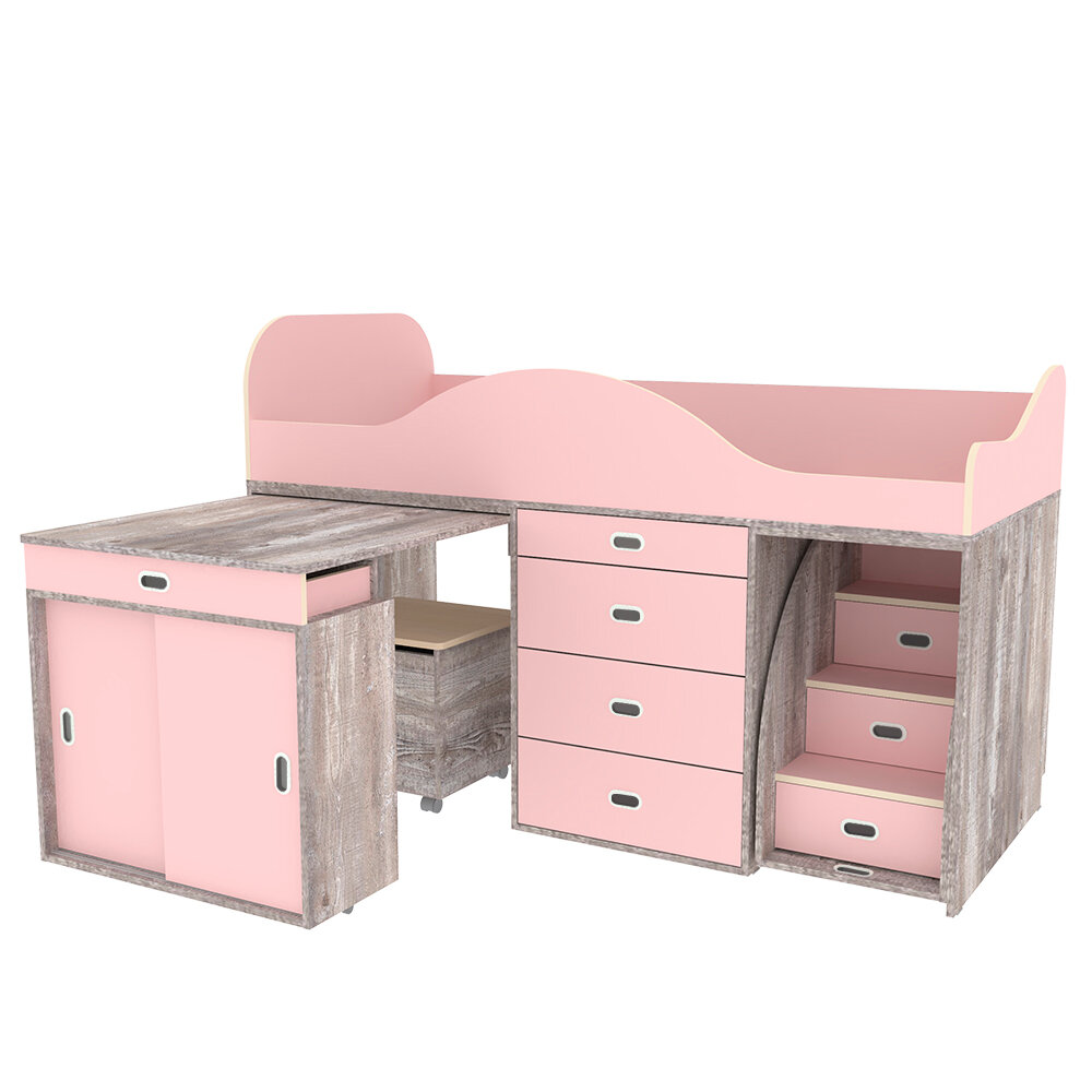 Кровать чердак Малыш Люкс Бетон Розовый